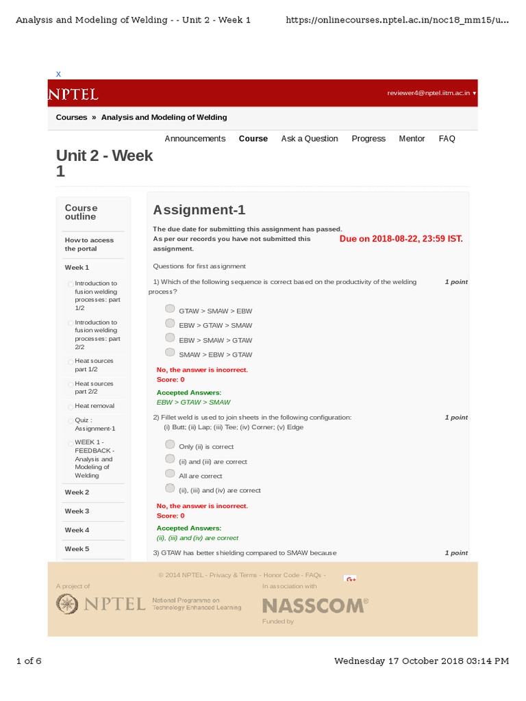 Unit 2 - Week 1: Assignment-1 | PDF | Welding | Construction