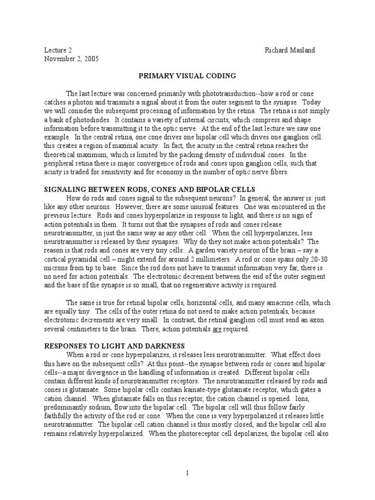 Masland Lecture2 Handout | PDF | Retina | Action Potential Masland Lecture2 Handout | PDF | Retina | Action Potential