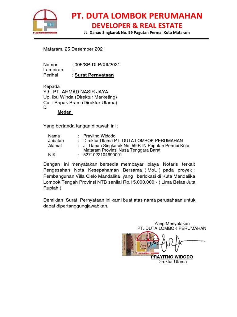 Surat Pernyataan Ke Notaris-1 | PDF