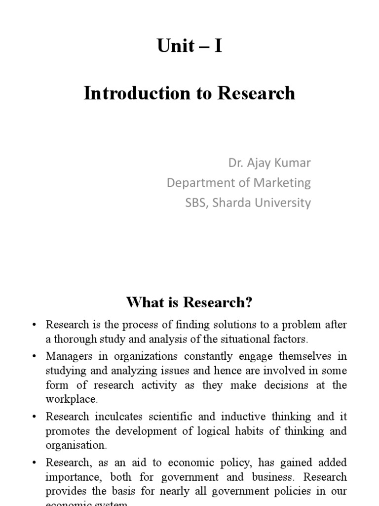 Unit 1.1. Intro & Significance of Res | Download Free PDF | Marketing ...
