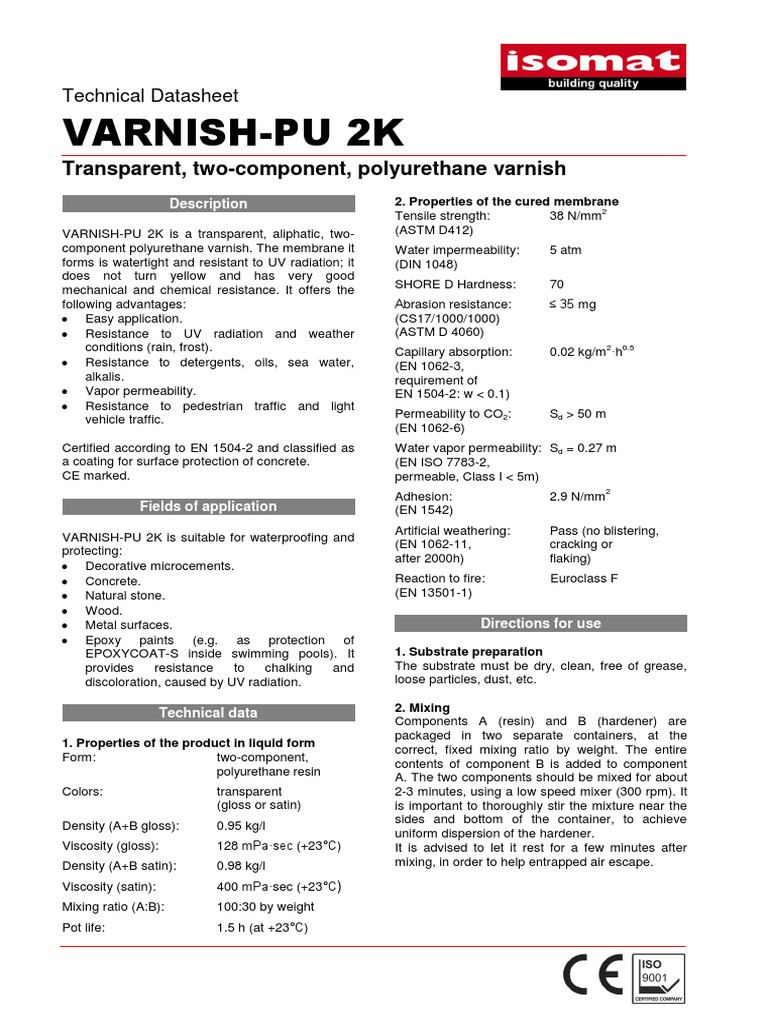 Varnish-Pu 2K: Transparent, Two-Component, Polyurethane Varnish | PDF ...