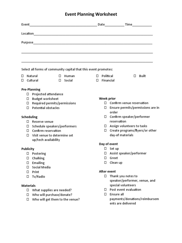 Event Planning and Budget Worksheet | PDF