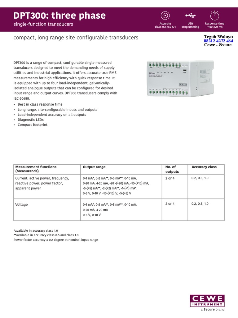 DPT300 - Single Function Transducer - Cewe | PDF | Ac Power | Mains ...