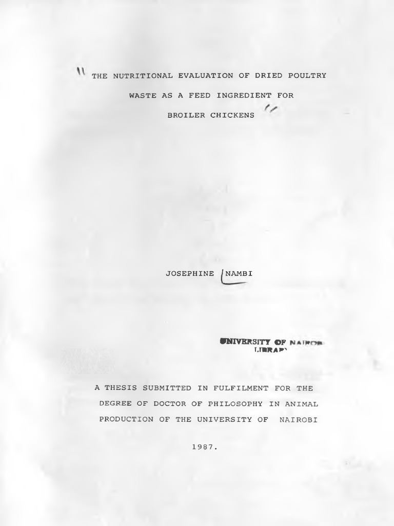 Nambi - The Nutritional Evaluation of Dried Poultry Waste As A Feed ...