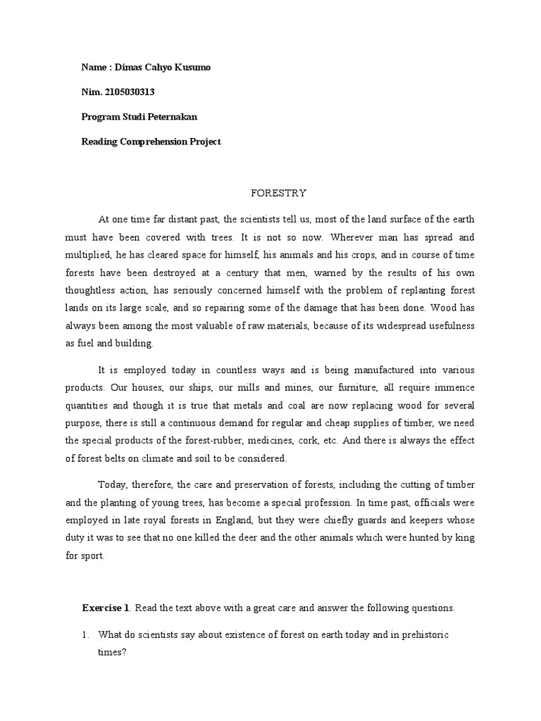 Reading Comprehension Project | PDF | Forestry | Fuels