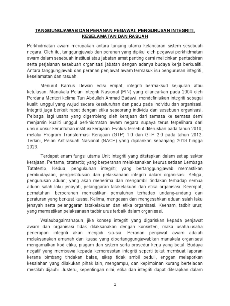 Tanggungjawab Dan Peranan Pegawai Pengurusan Integriti, Keselamatan Dan ...