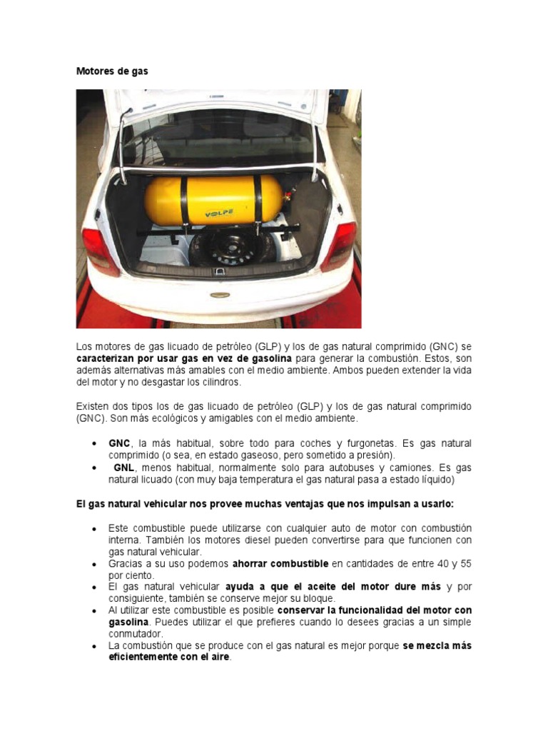 Ventajas de los Motores a Gas | PDF | Gas de petróleo licuado | Coche