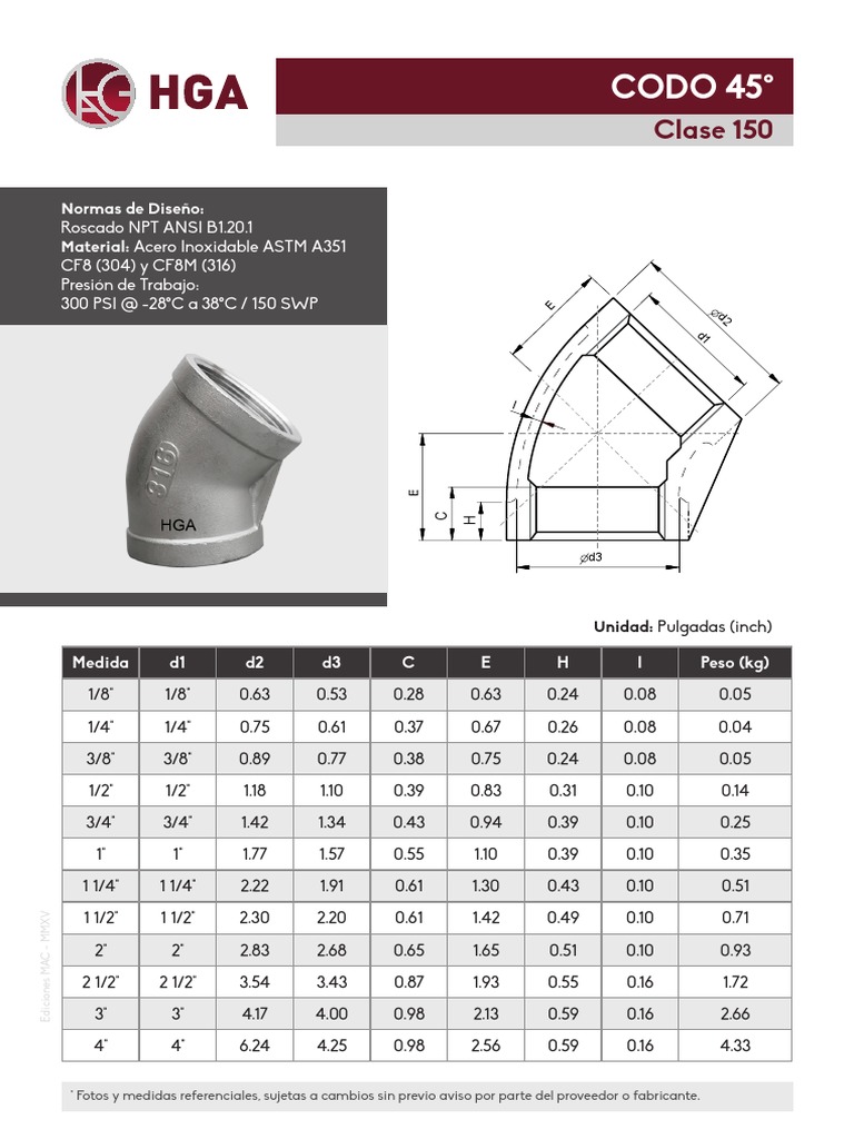 Codo 45° Hga Acero Inox | PDF