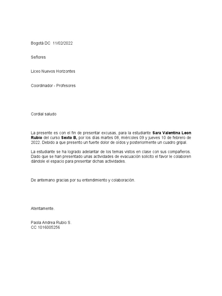 Excusa Escolar | PDF