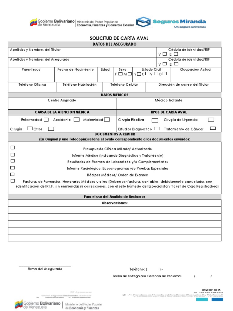 05 Solicitud Carta Aval | PDF | Enfermedades y trastornos | Diagnostico ...