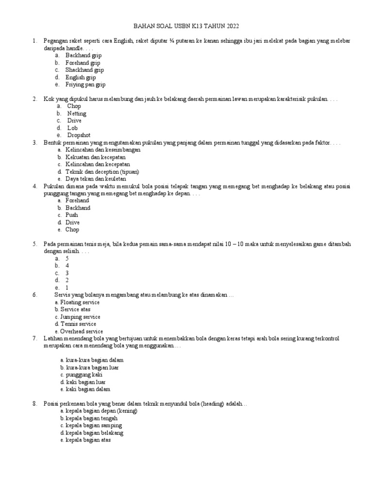 Bahan US Penjas 2022 | PDF