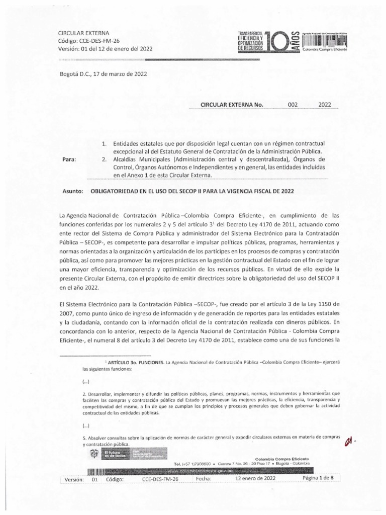 Circular Externa 002 2022 | PDF | Administración Pública | Bogotá