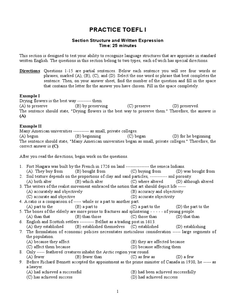 TOEFL Practice Test 1 | PDF