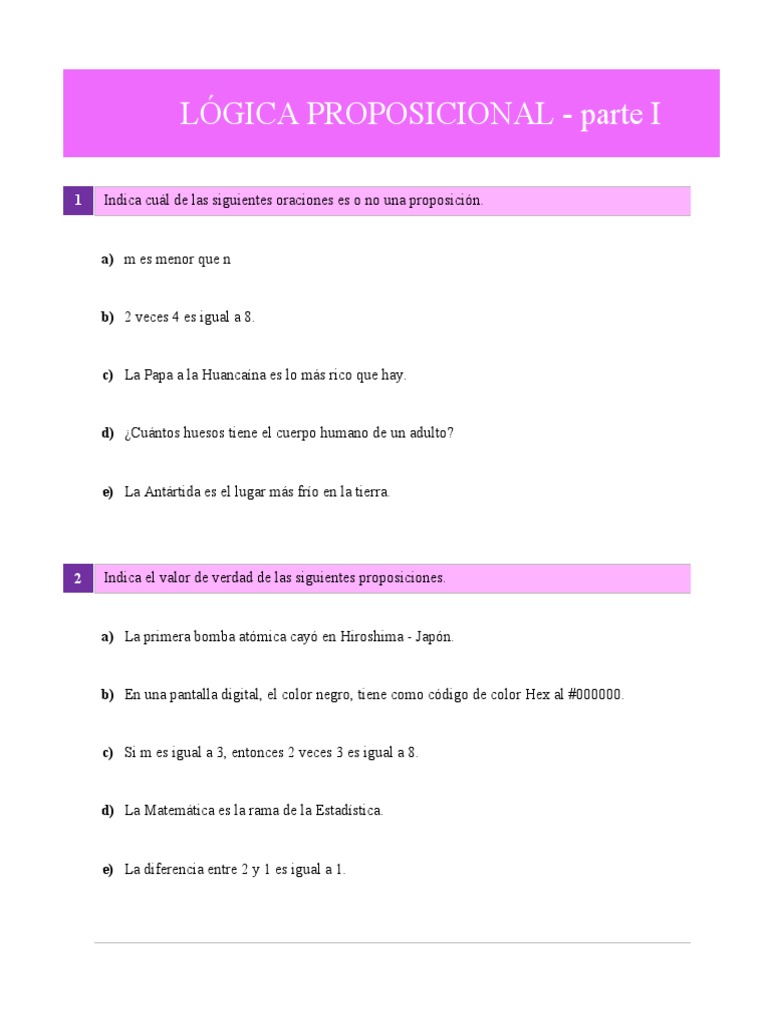 Lógica Proposicional - Ejercicios | PDF | Proposición | Verdad