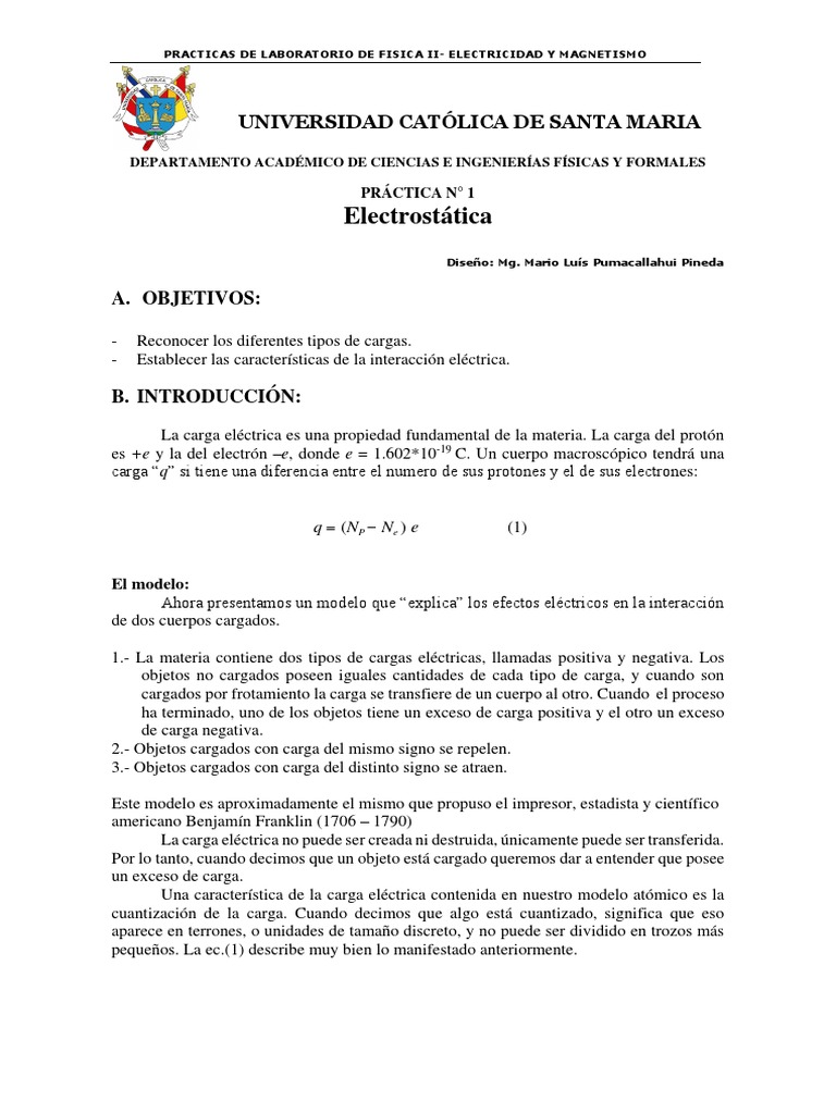 Practica 1 Electrostatica | PDF | Carga eléctrica | Electrostática