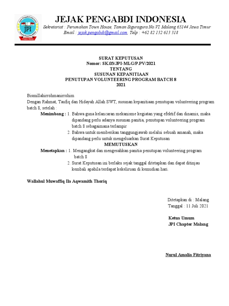 SK Penutupan Volunteer Batch 8 | PDF