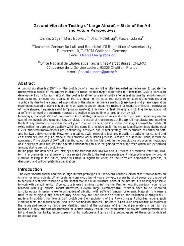 Ground Vibration Testing of Large Aircraft - State-of-the-Art and ...