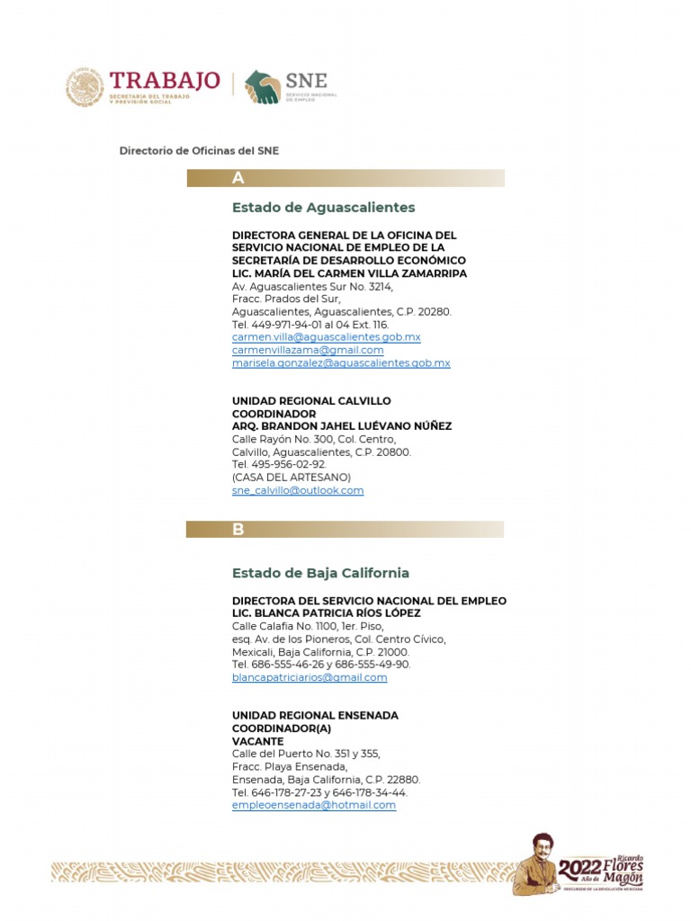 Directorio de Las Oficinas Del Servicio Nacional de Empleo (SNE) | PDF ...