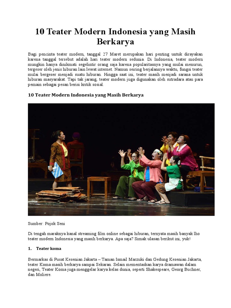 10 Teater Modern Terkenal di Indonesia | PDF | Seni