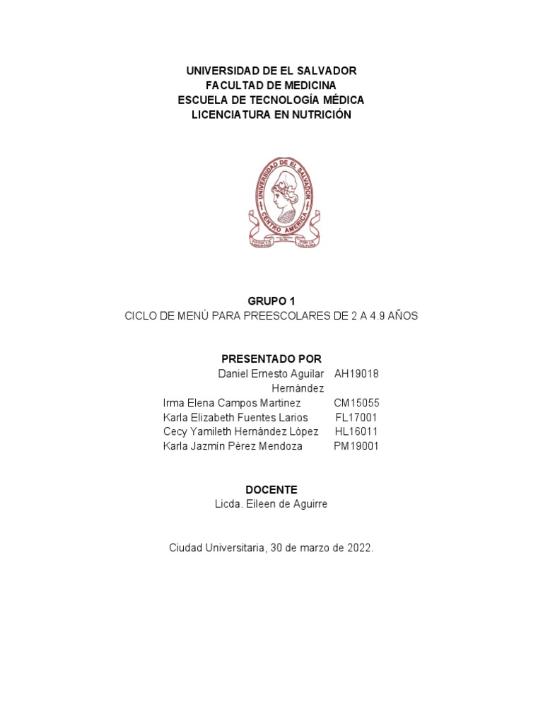 Ciclo de Menú para Preescolares | PDF | Comida y bebida | Cocina