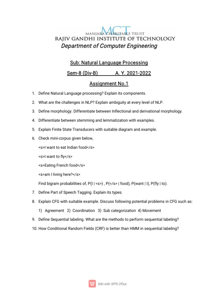 Assignment No.1 (NLP) | PDF | Logical Expressions | Syntax (Logic)