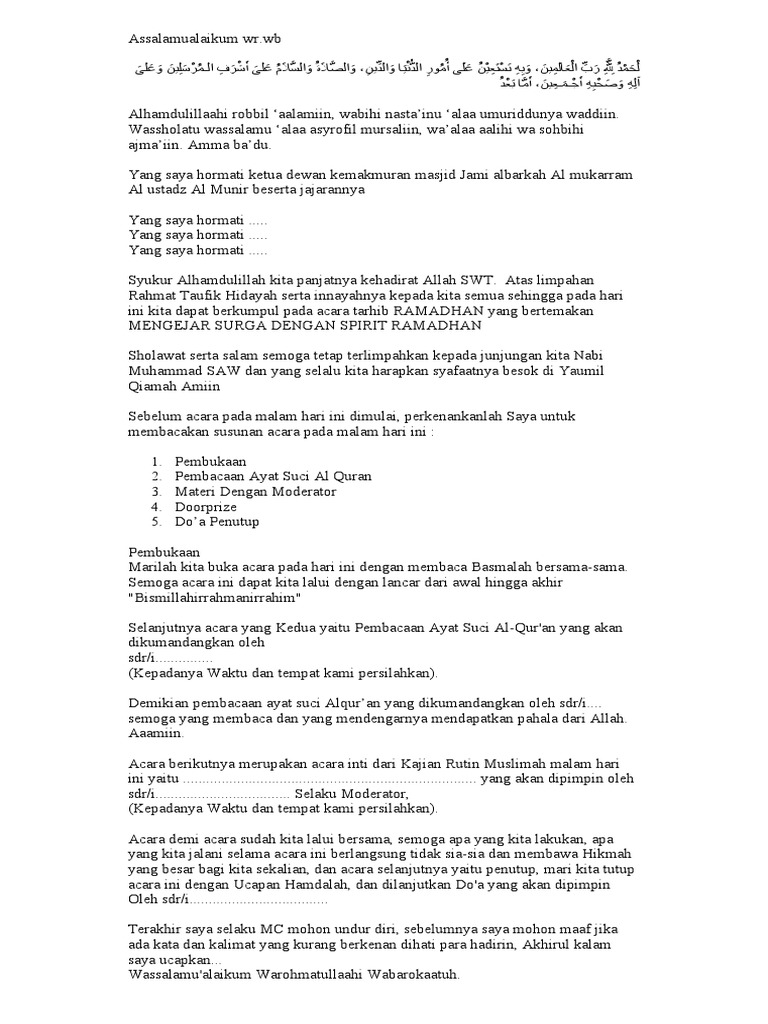 Teks MC Kajian Muslimah | PDF