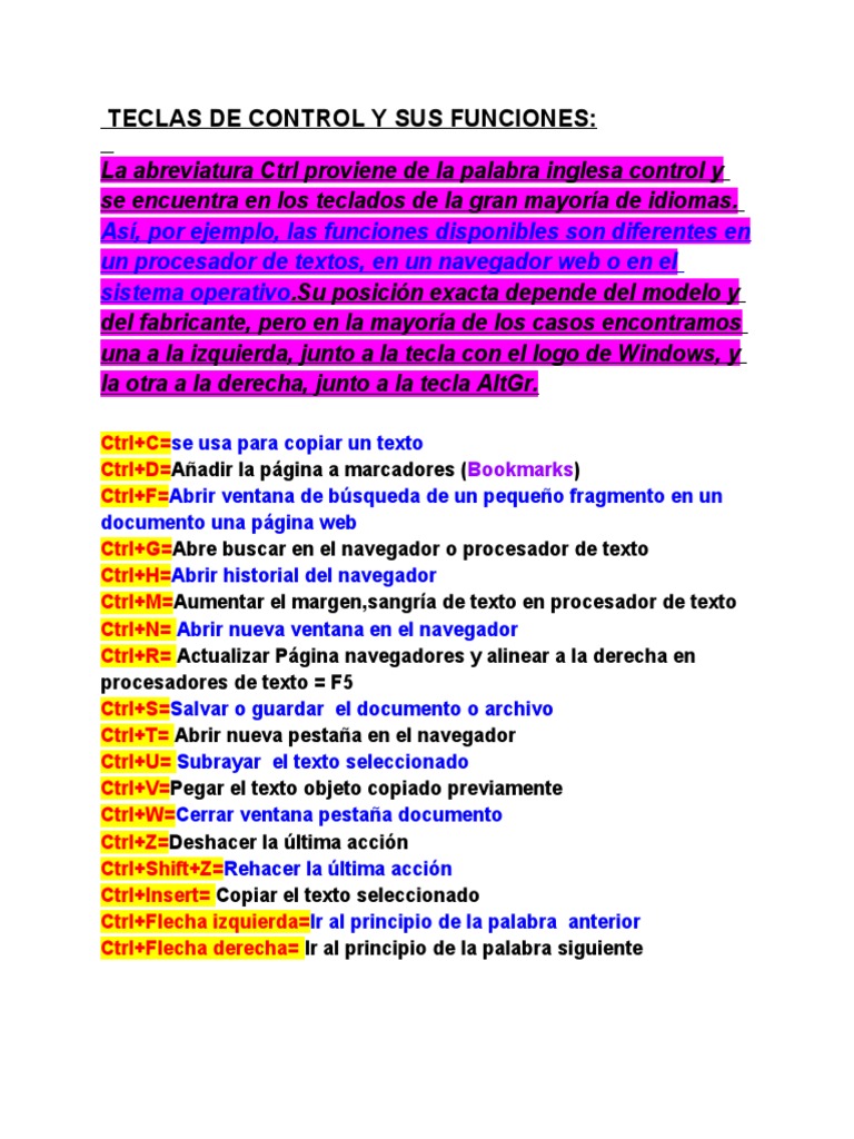 Teclas de Control y Sus Funciones | PDF