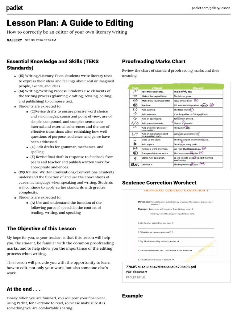 Lesson Plan: A Guide To Editing: Essential Knowledge and Skills (TEKS ...