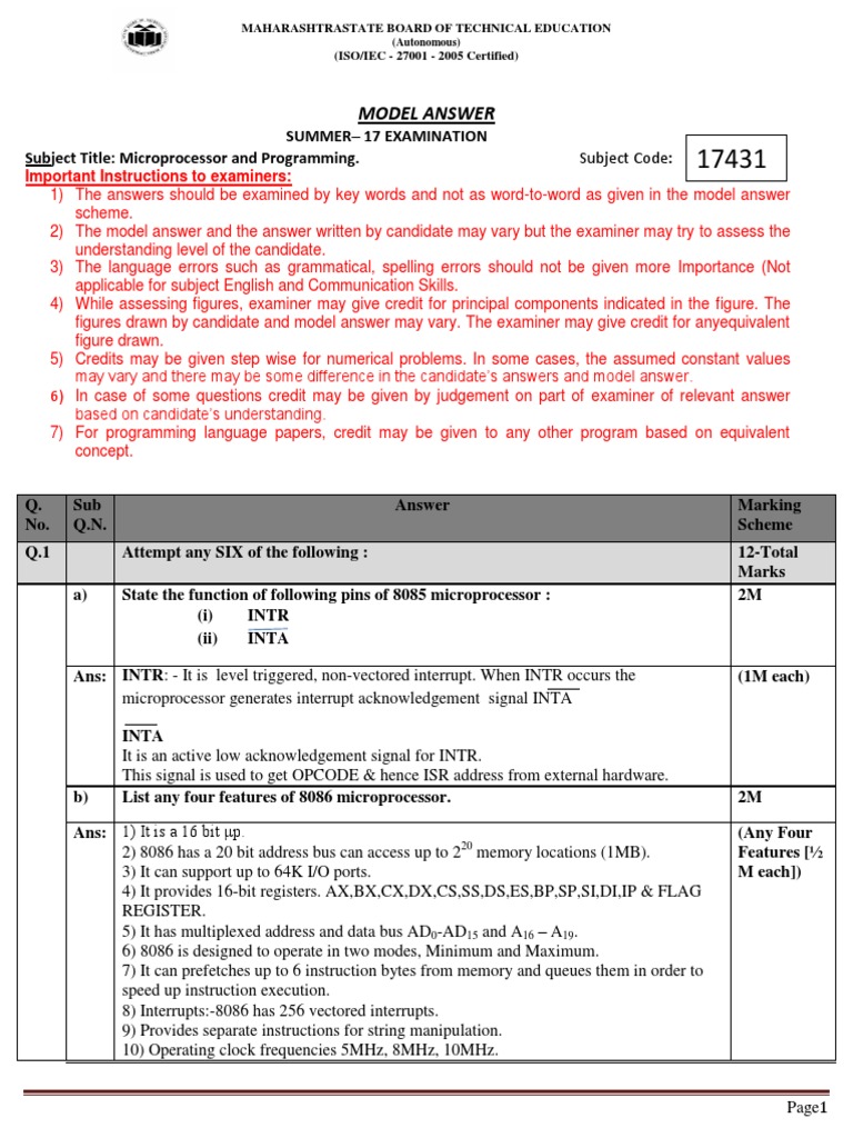 2017 Summer Model Answer Paper | PDF | Central Processing Unit | Subroutine