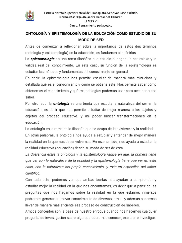Ontologia y Epistemologia | PDF | Conocimiento | Ontología