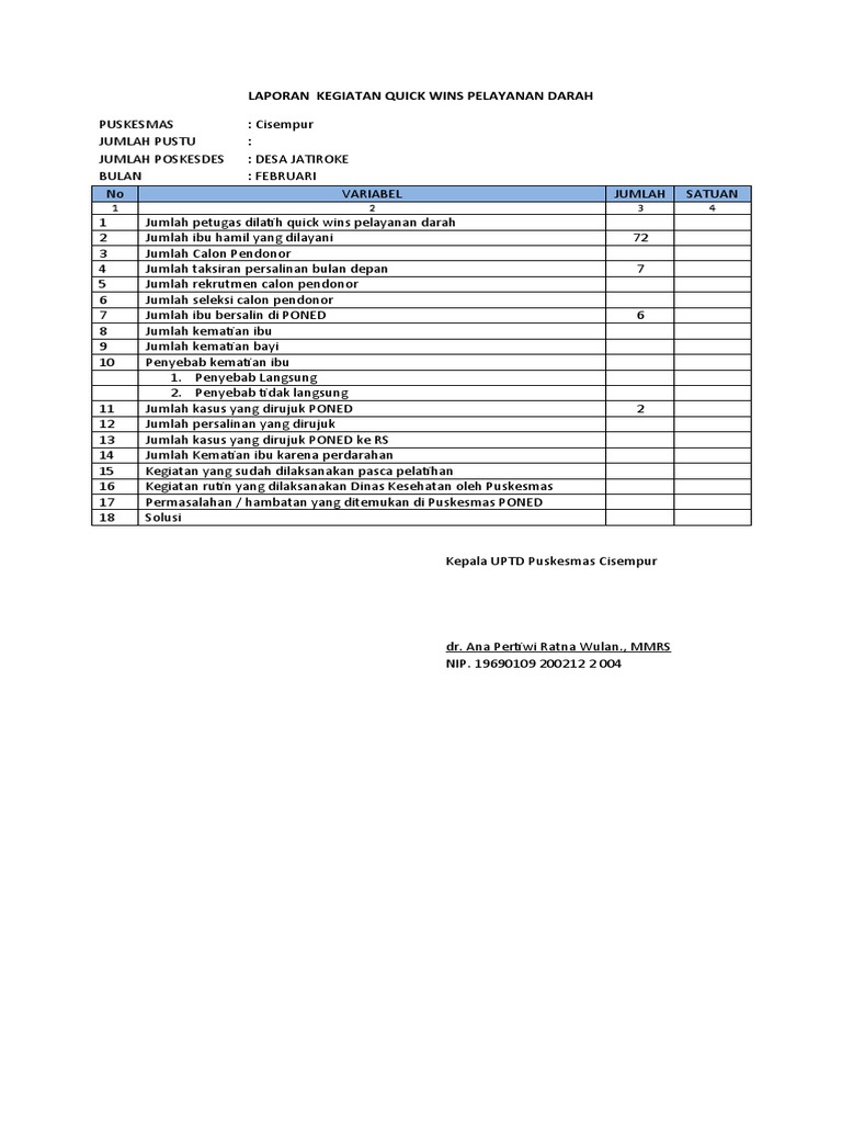 Contoh Format Laporan Quick Wins | PDF