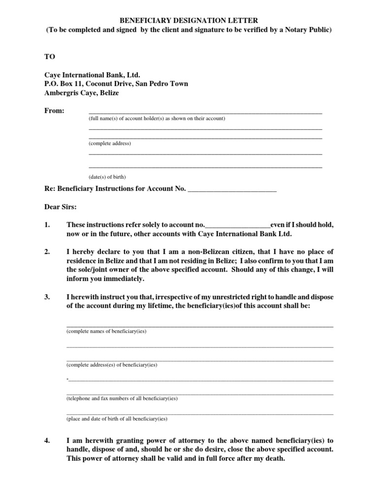 Beneficiary Designation Letter | PDF | Signature | Justice