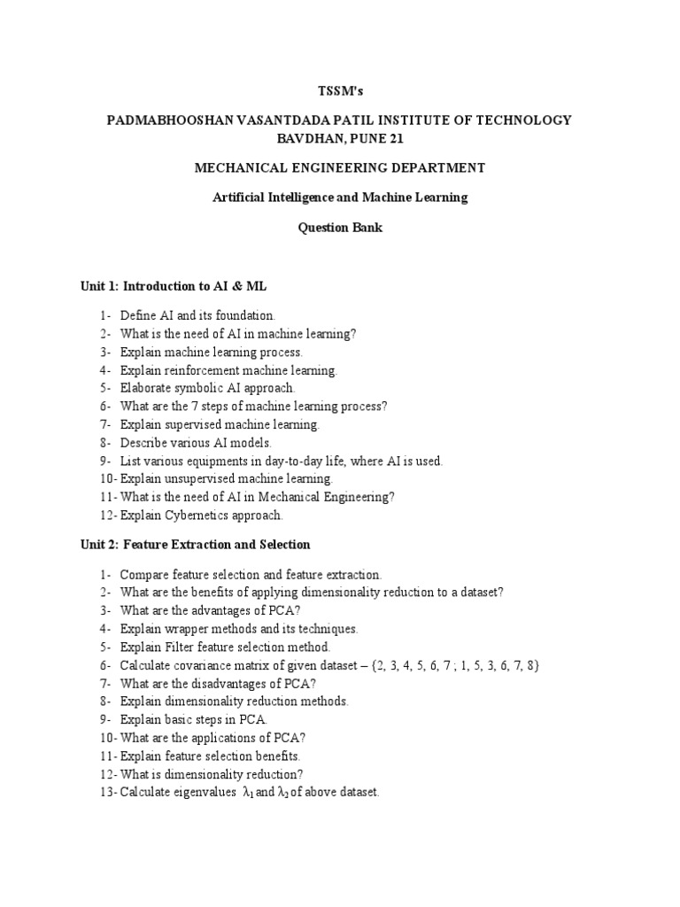 AIML Question Bank | PDF