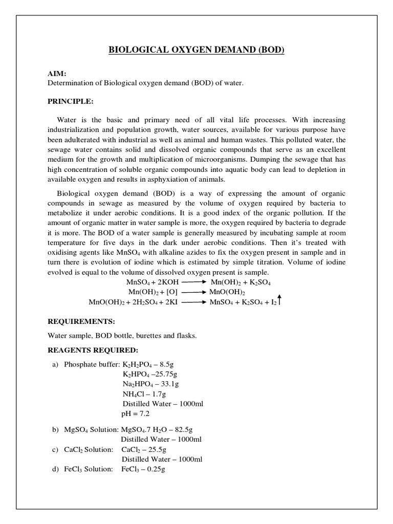 Biological Oxygen Demand (Bod) | PDF | Sewage | Chemistry