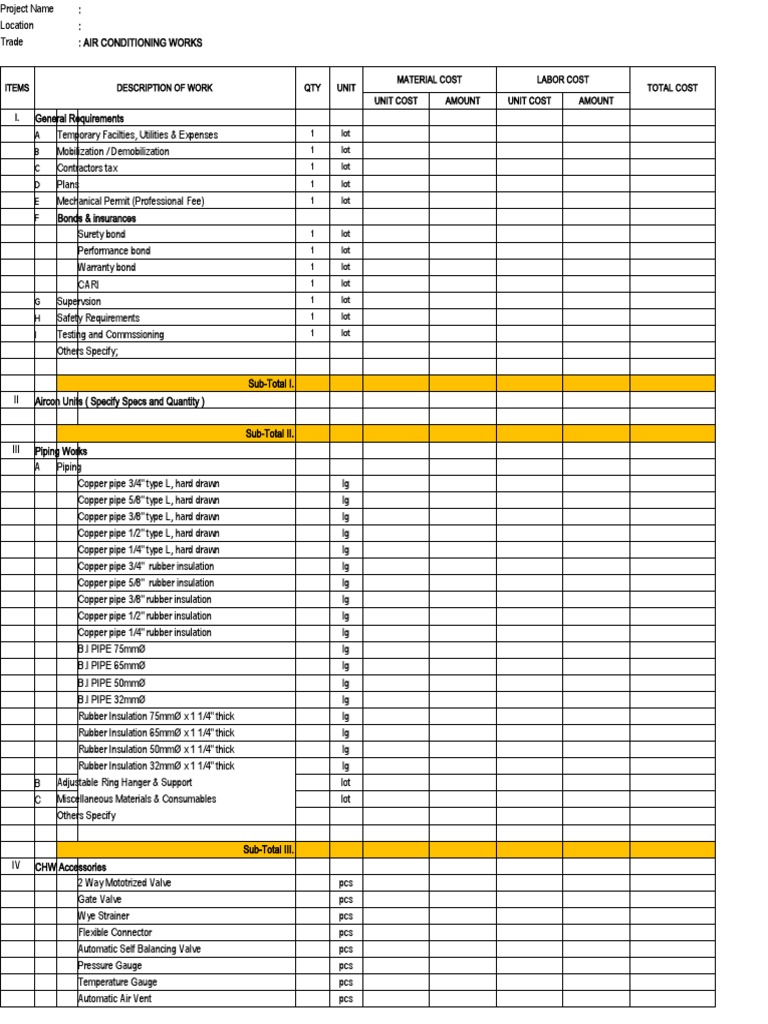 AC BOQ Format | PDF | Duct (Flow) | Pipe (Fluid Conveyance)