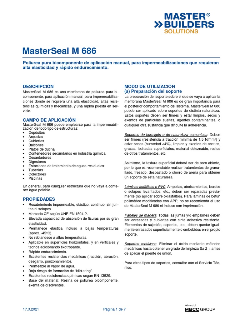Masterseal M 686 | PDF | Hormigón | Materiales
