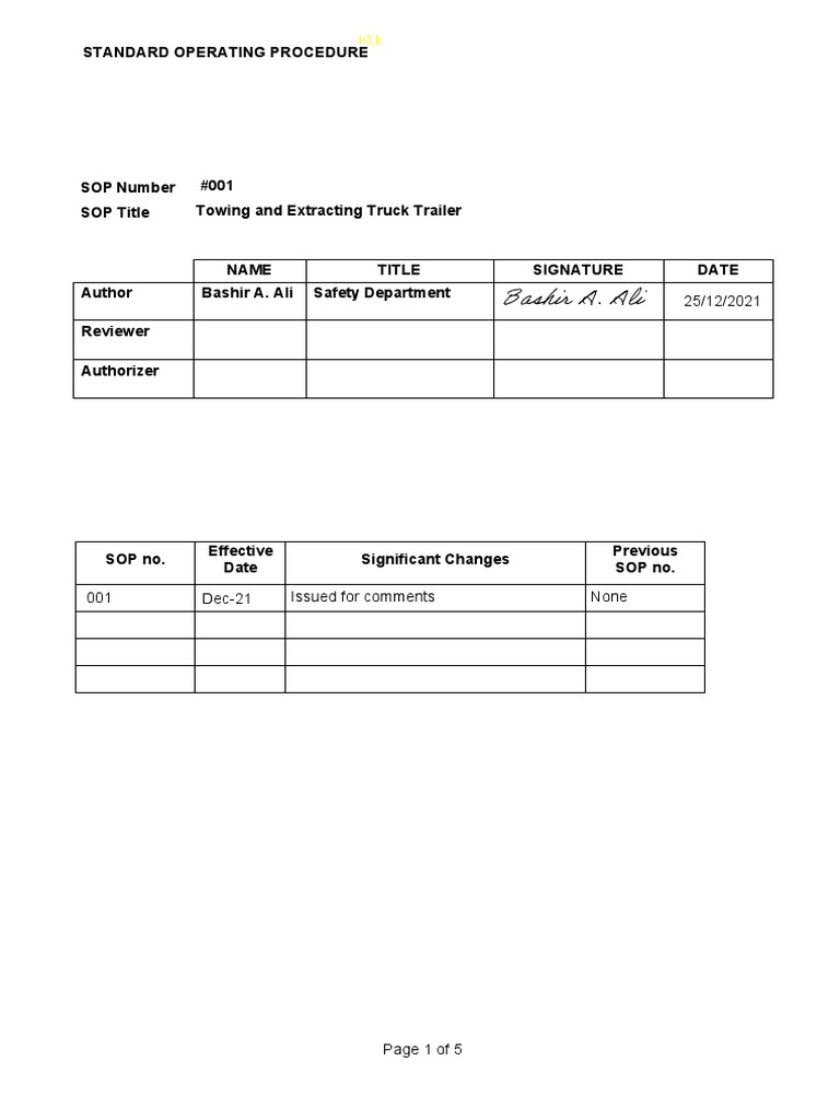 Standard Operating Procedure | PDF | Truck | Vehicles