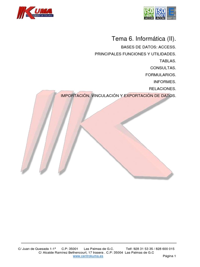 Tema 6 Informática (II) - Base de Datos | PDF | Bases de datos | Base ...