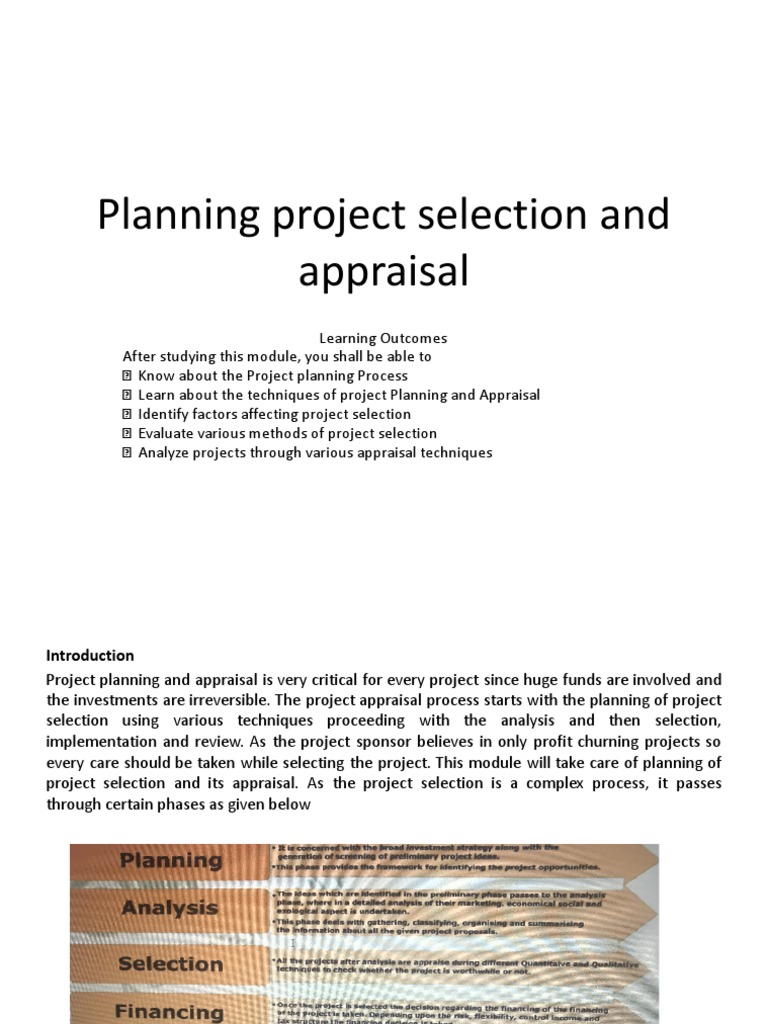Project Selection and Appraisal | PDF | Net Present Value | Swot Analysis