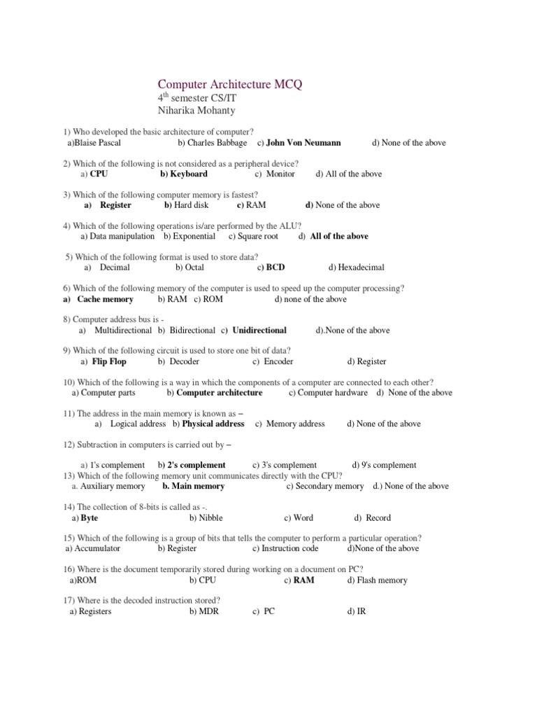 MCQ Coa | PDF | Cpu Cache | Computer Data Storage
