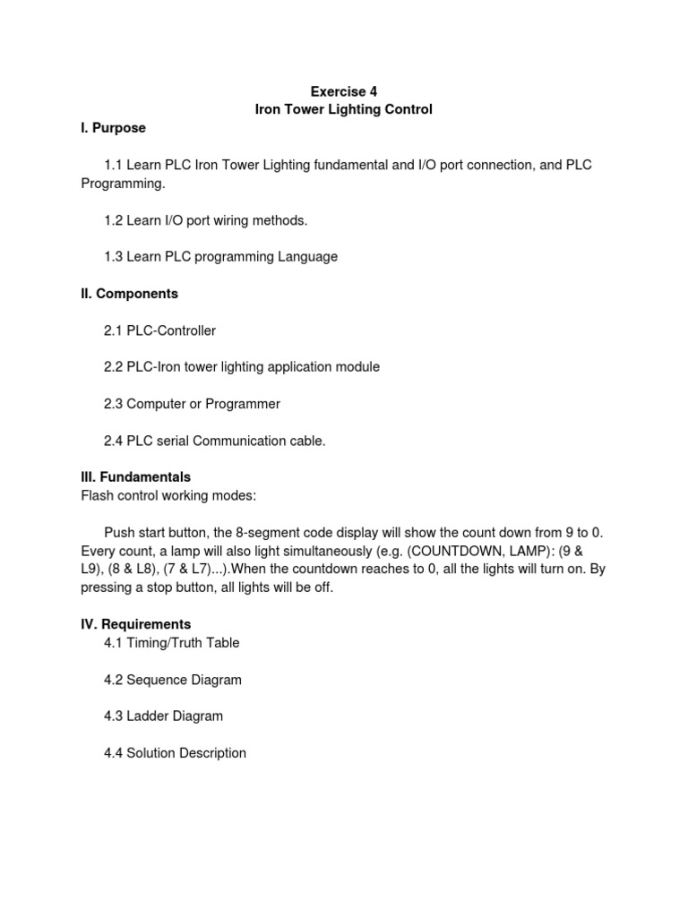 Exercise 4 Iron Tower Lighting Control | PDF | Programmable Logic ...