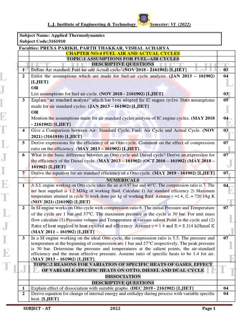 MSE-2 Q Bank - AT - VI - MECH - 2022 - UPDATED | PDF | Mach Number ...