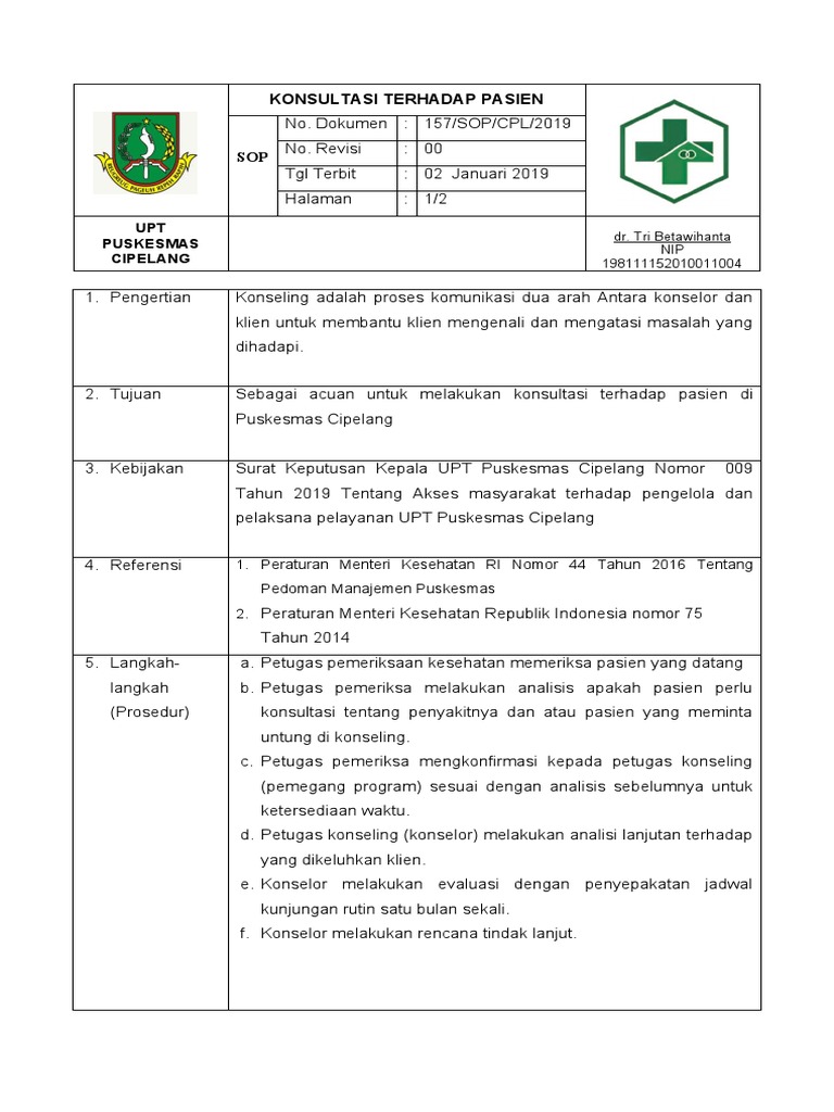 Sop Konsultasi Pasien | PDF | Bisnis | Sains & Matematika
