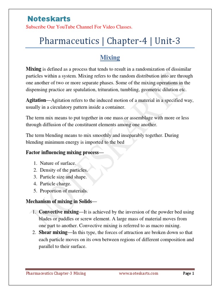 A Comprehensive Overview of Mixing Techniques in Pharmaceutics | PDF ...