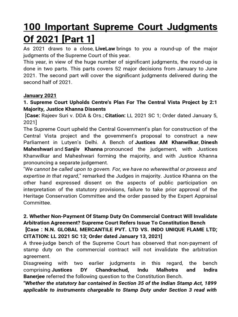100 Important Supreme Court Judgments of 2021 | PDF | Supreme Court Of ... 100 Important Supreme Court Judgments of 2021 | PDF | Supreme Court Of ...