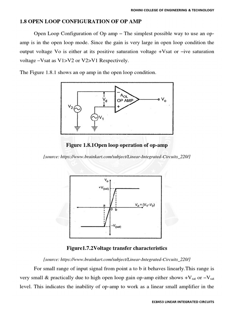 1.8 Open Loop Configuration of Op Amp: Rohini College of Engineering & Technology | PDF ...