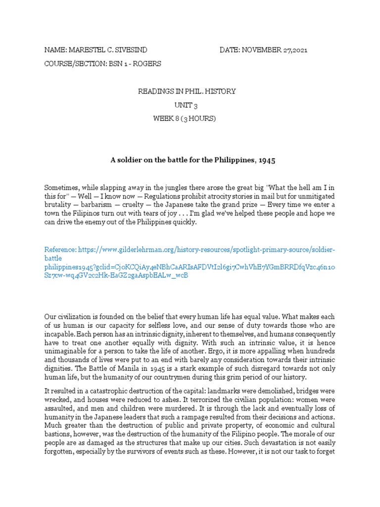 Battle of Manila: Humanity and Resilience | PDF