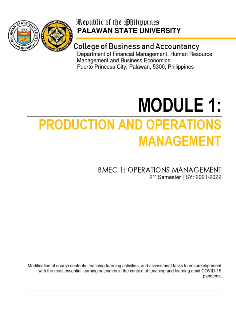 Module 1 (Production and Operations Management) | PDF | Operations Management | Strategic Management