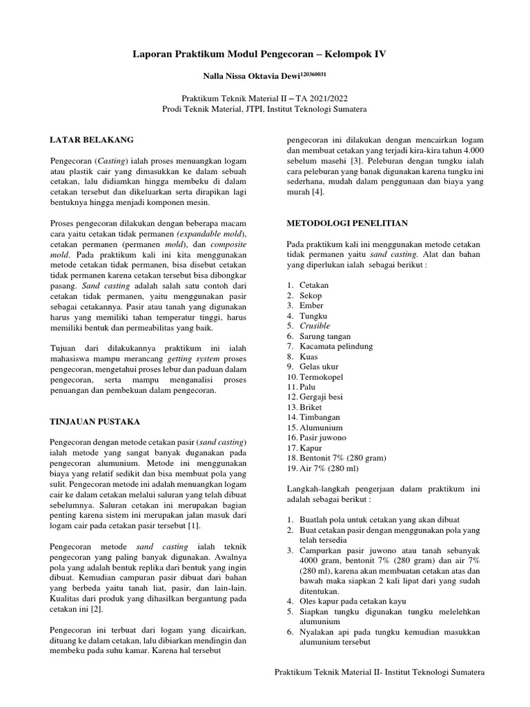 Laporan Pengecoran | PDF