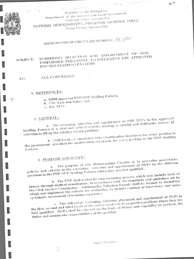 5 Screening, Selection and Appointment of NUP To Implement The Approved PNP NUP Staffing Pattern ...